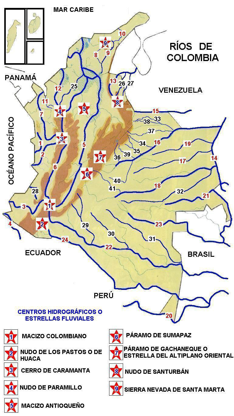 Colômbia Mapa Rios Colômbia Mapa Rios